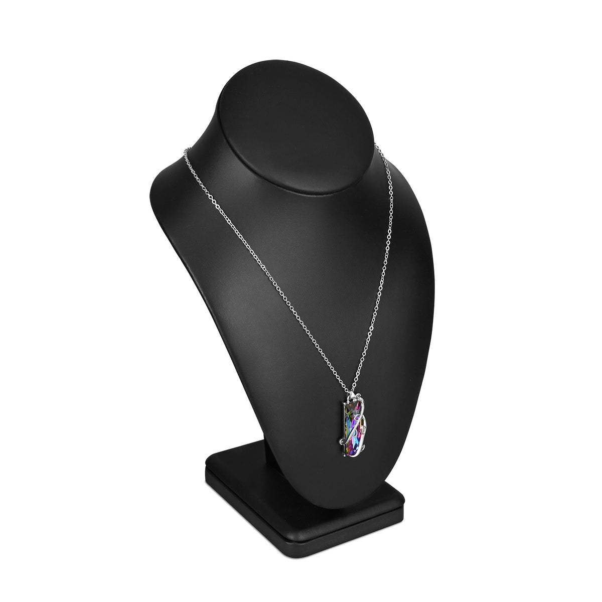 #189-7L-BK Deluxe Faux Leather Medium Necklace Display Chain Jewelry ...
