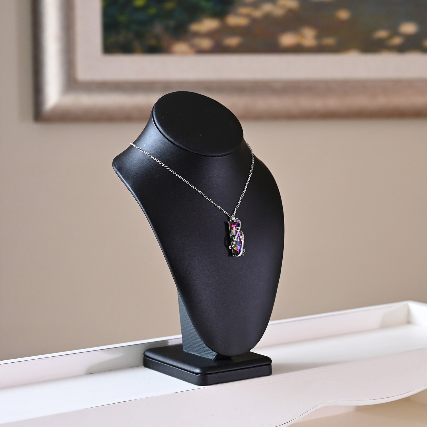 #189-7L-BK Deluxe Faux Leather Medium Necklace Display Chain Jewelry ...