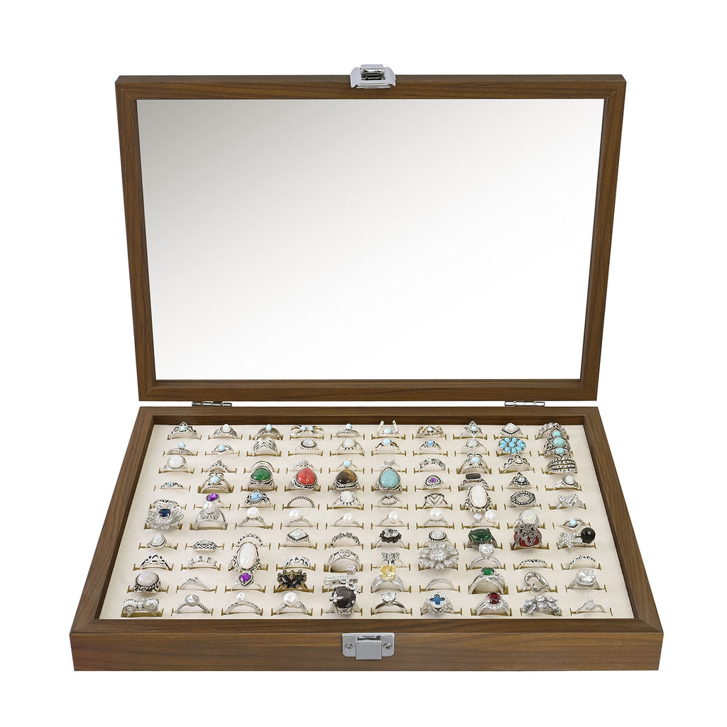 #BW83-1C-100 Ring Display Case With Tempered Glass Hinge Lid