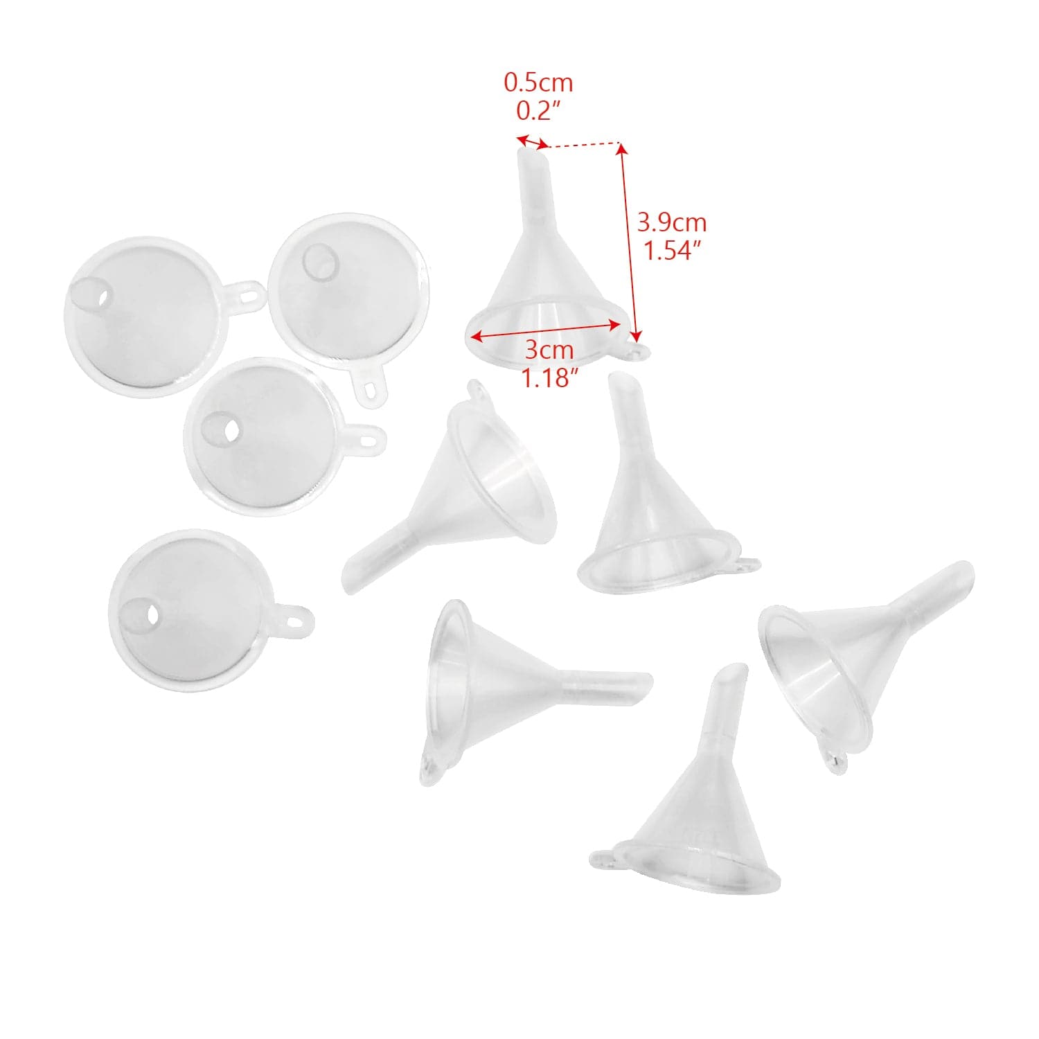 #LD27768 Set of 10 Clear Plastic Mini Funnels with a height of 1.58 ...