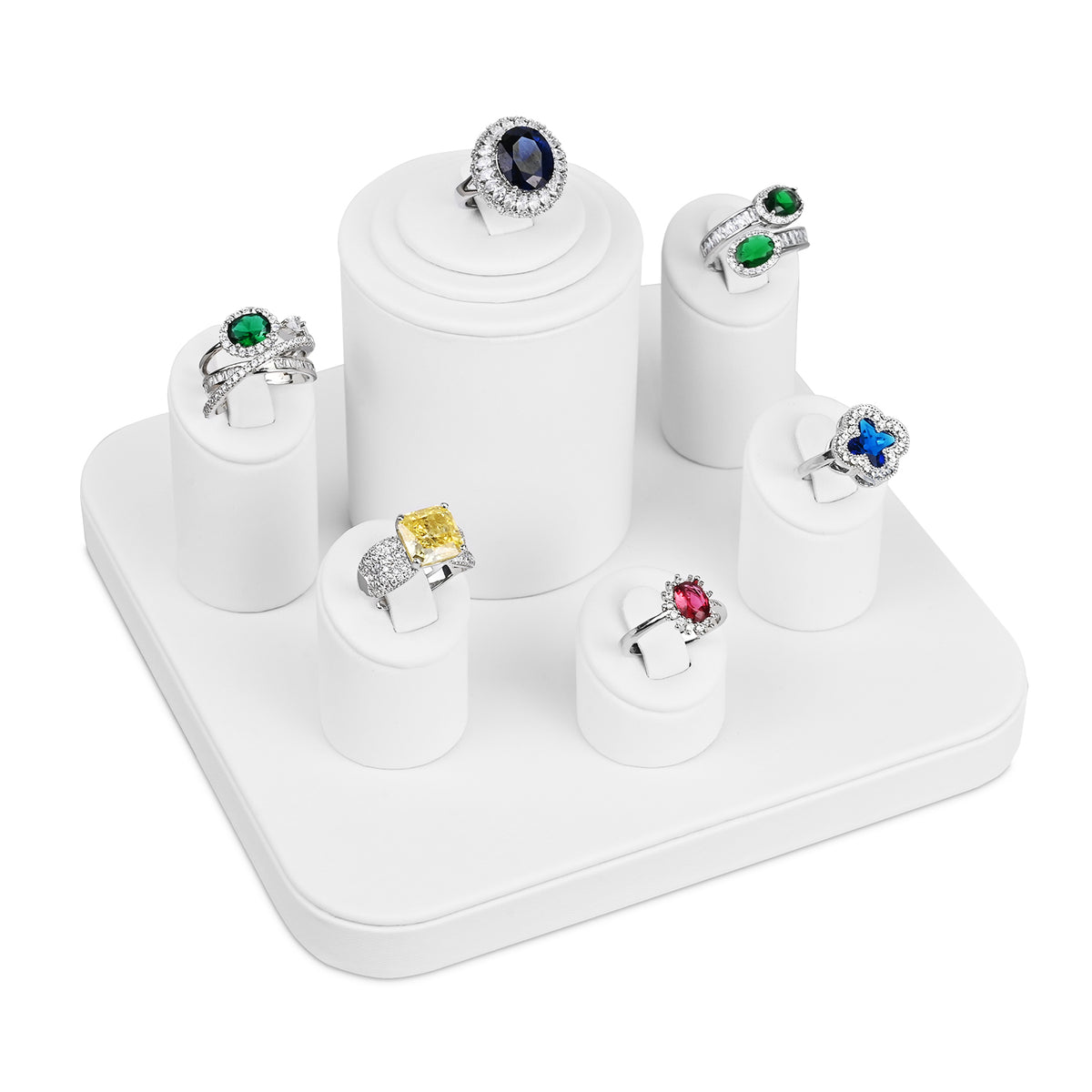 #SET101 White Faux Leather Ring Stand Holder Display 6-Pcs Set – Nile Corp