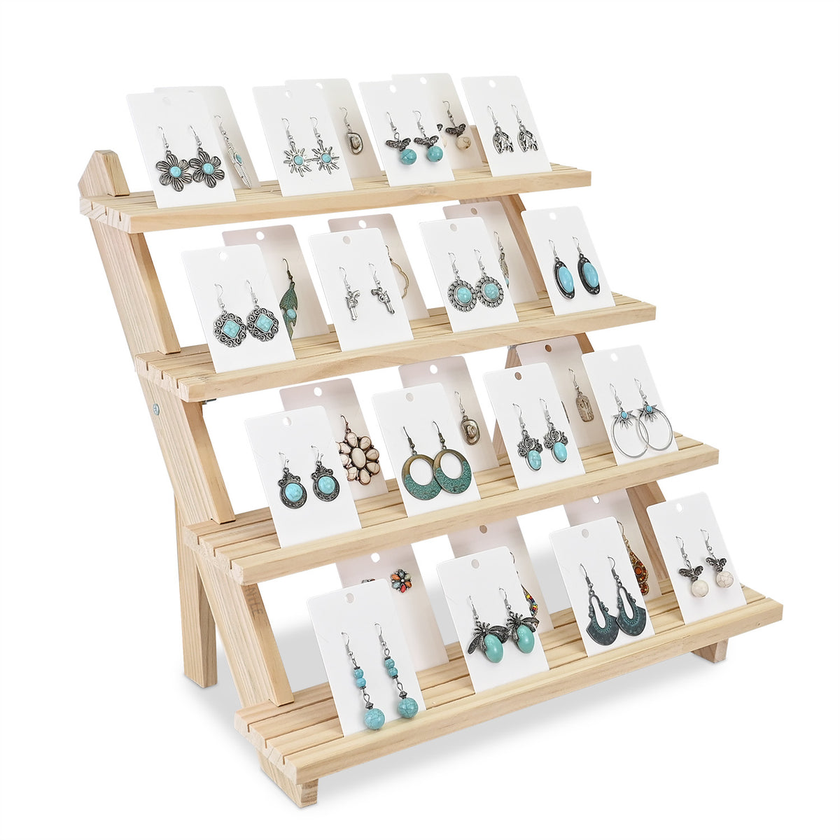 #WD1254 4-Tier Wooden Earring Display, Earring Card Display Rack – Nile ...