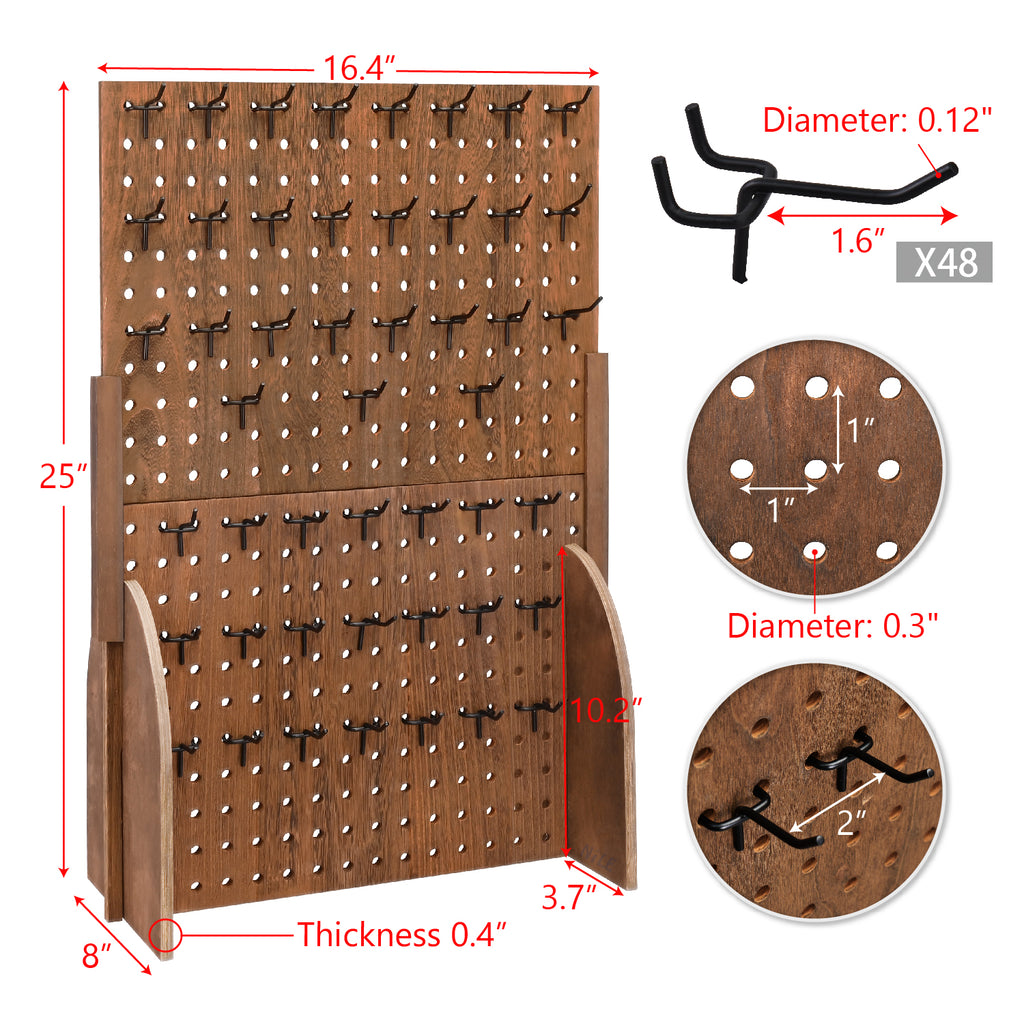 #WD6308BR Wood Standing Jewelry Pegboard Display With 48 Removable Peg ...
