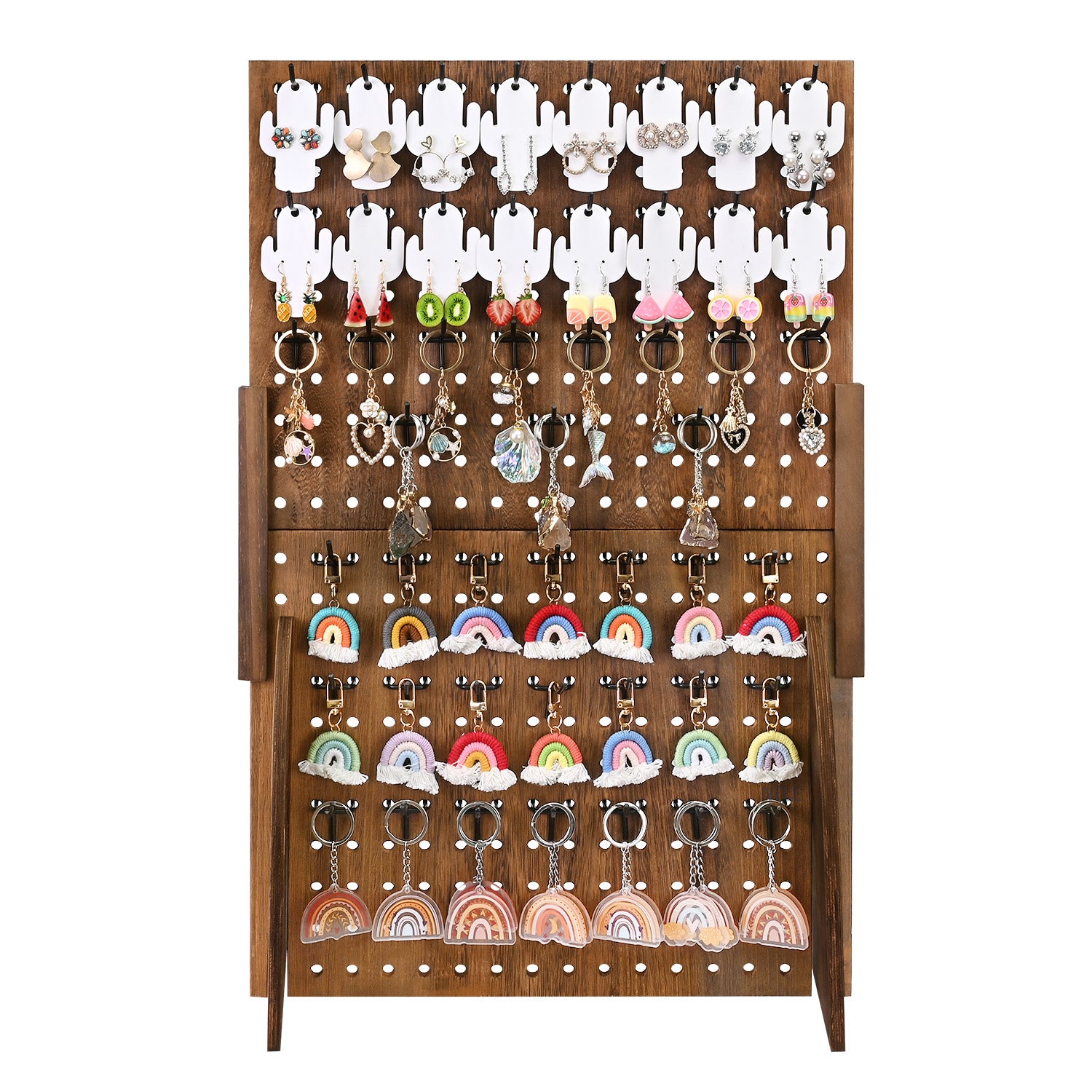 #WD6308BR Wood Standing Jewelry Pegboard Display With 48 Removable Peg ...