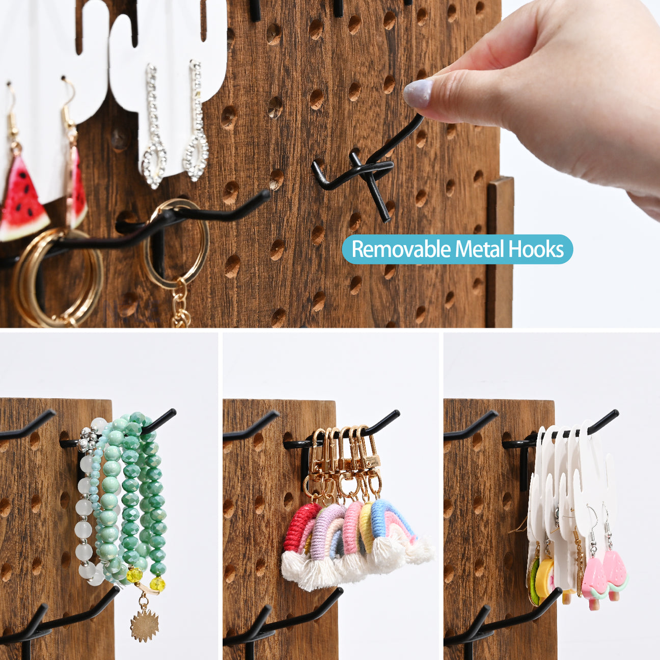 #WD6308BR Wood Standing Jewelry Pegboard Display With 48 Removable Peg ...
