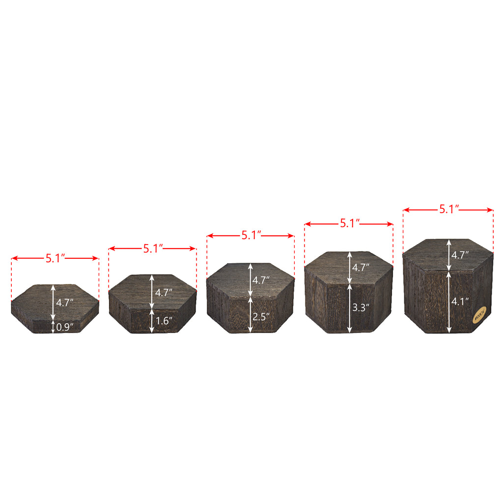 #WD716DBR Large Wooden 5 Pcs Hexagon Risers for Display Jewelry and Ac