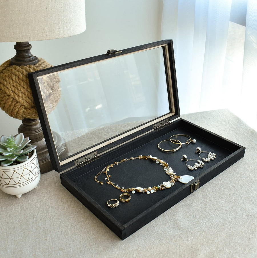 Wooden Jewelry Display Case with Glass Lid-Nile Corp