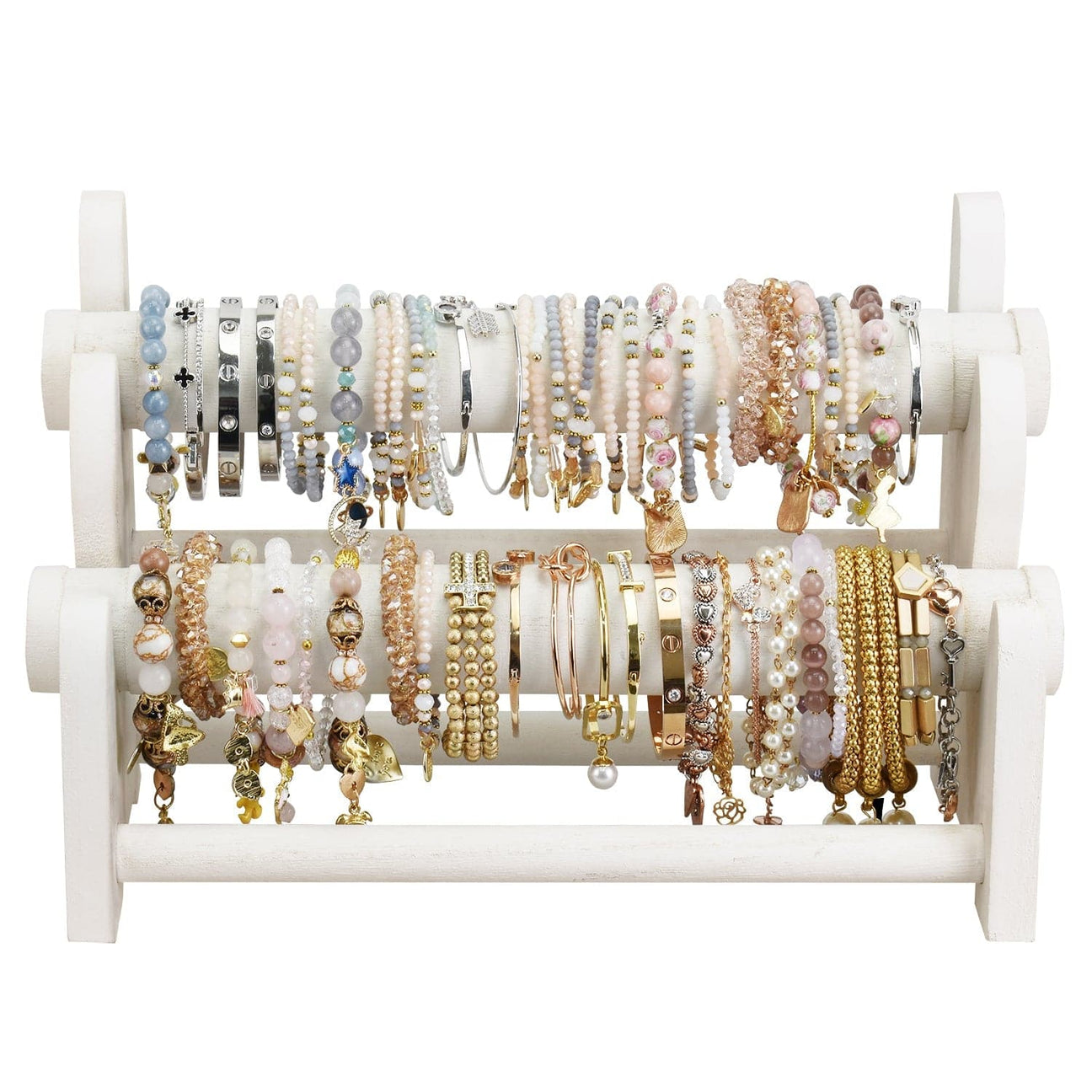 #WD3802 Wooden 2 Tier Bar Jewelry Bracelet Bangle Holder